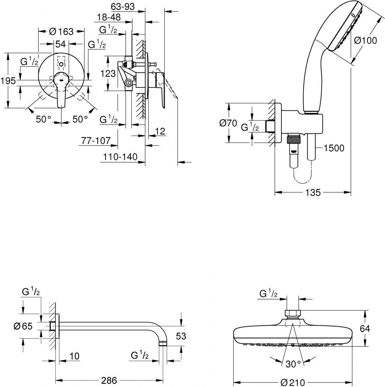 Душевая система скрытого монтажа Grohe QuickFix Start&Vitalio Start 210 ...