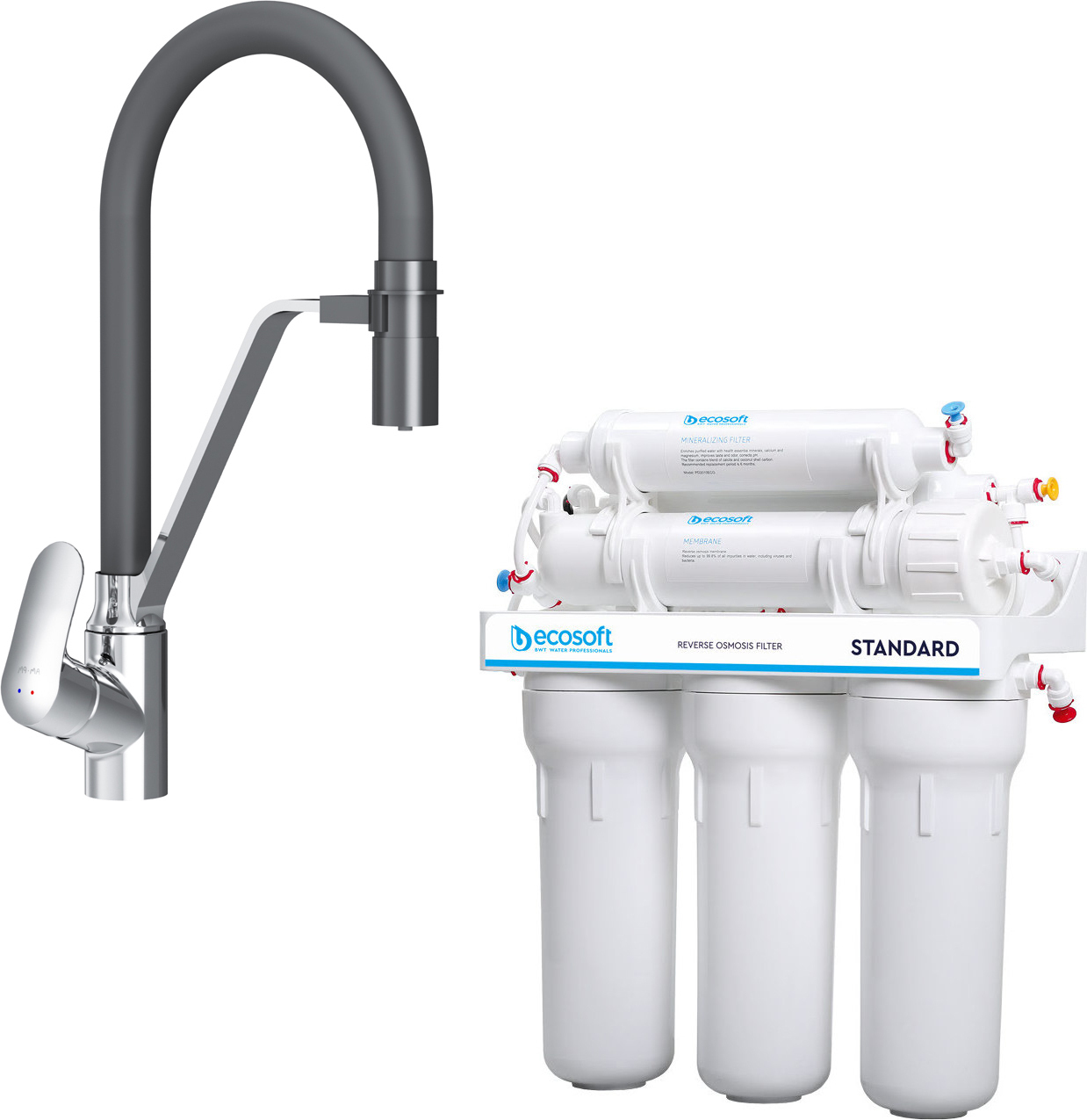 Набор для кухни 2 в 1: смеситель для кухни Am.Pm Like F8007802 + фильтр обратного осмоса Ecosoft ...